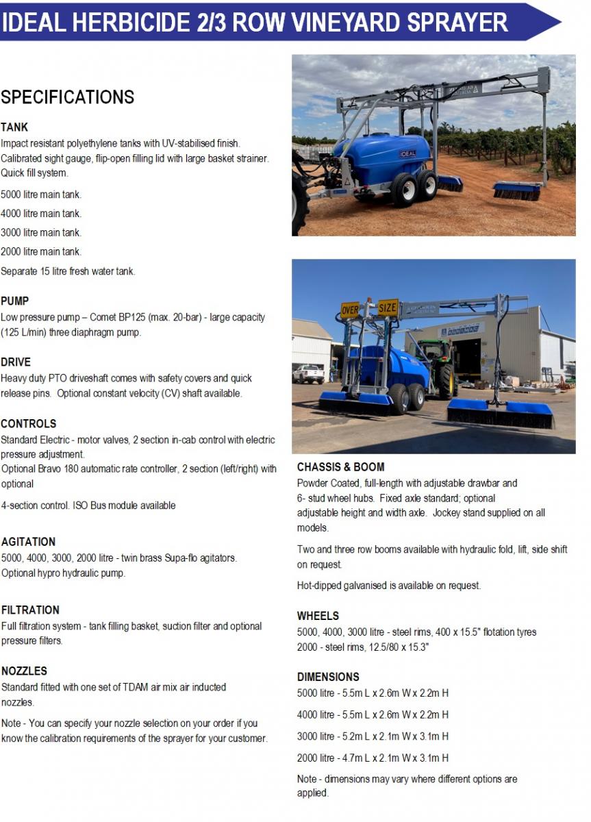 Ideal Vitistar 2 & 3 Row Herbicide Vineyard Sprayer | Guidolin | Ag ...